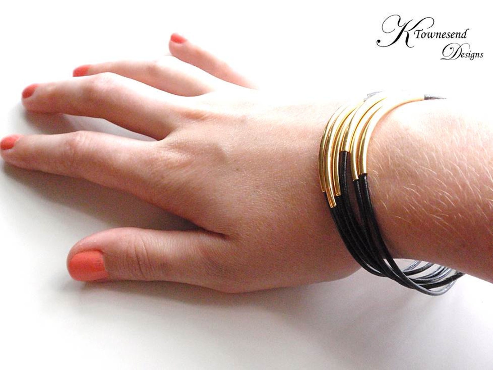 Black Leather Bangle Bracelet, Leather Bracelets for Women, Leather ...