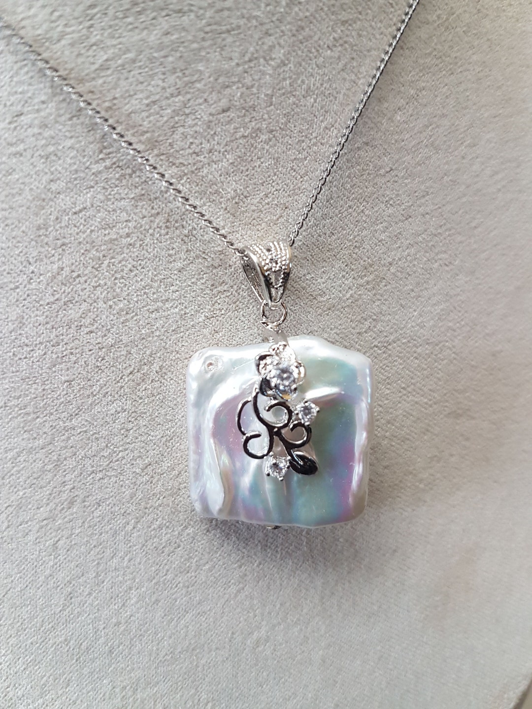 Square Baroque Pearl Pendant: AA+ Grade Sterling Silver Bail - Etsy