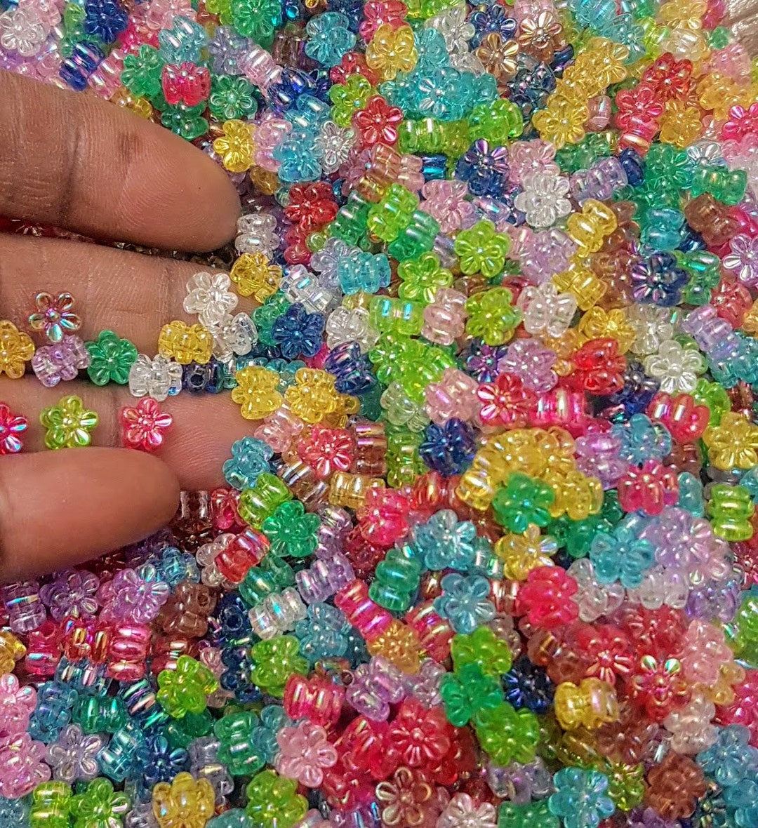 100 Mixed Colours Small Flower Acrylic Beads, 7mm X 4mm, Tiny Flowers ...