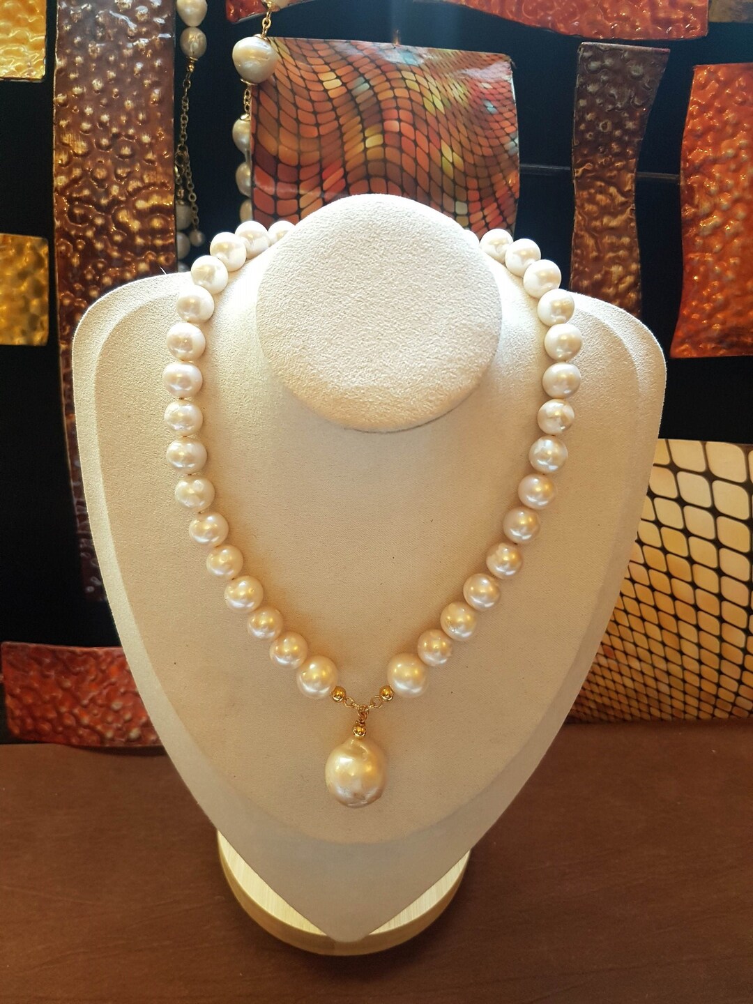 Baroque Pearl Pendant Necklace: Ivory Freshwater Pearls, Gold or ...