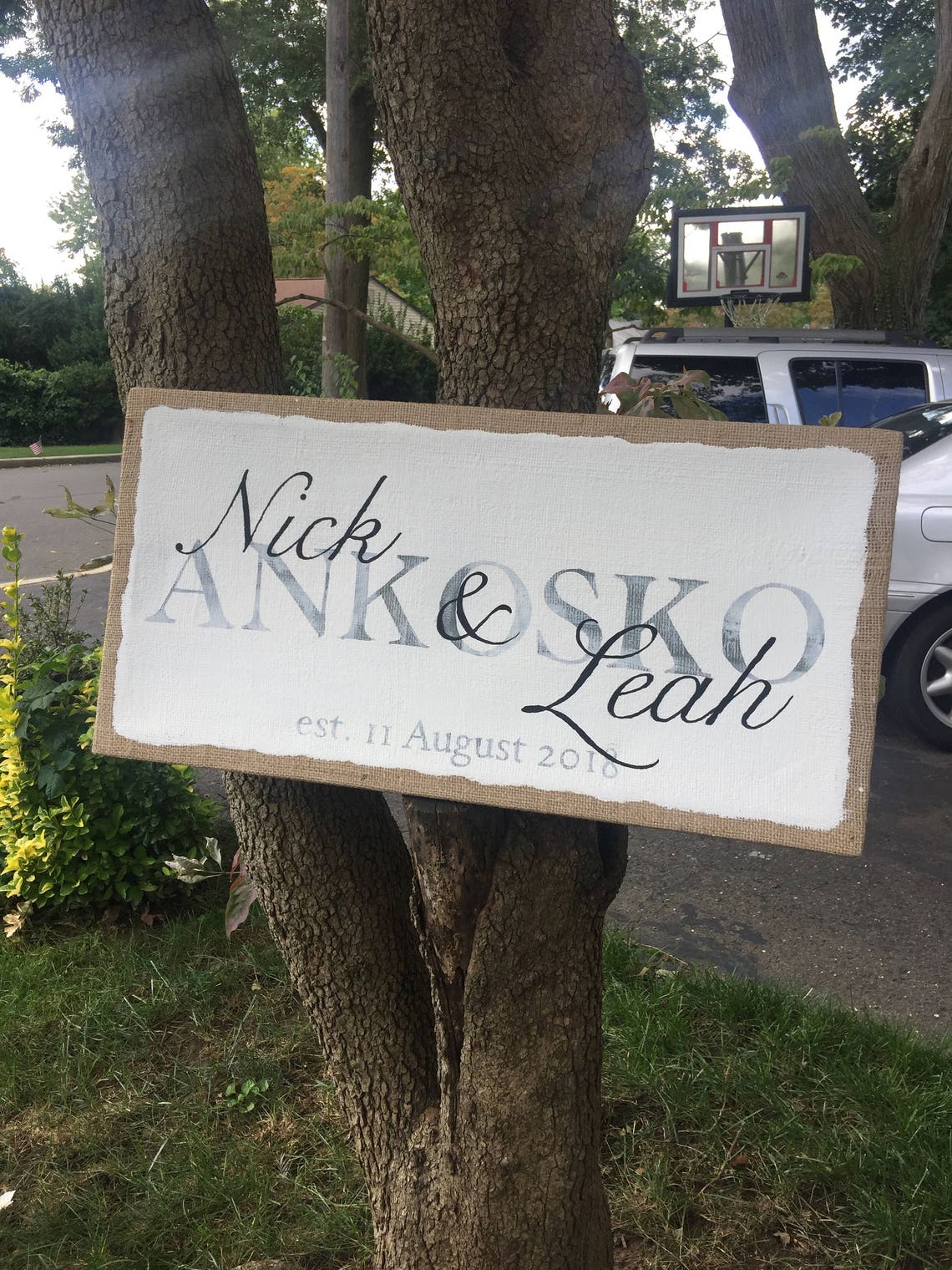 Handpainted Wedding Sign Personalized With Names and Date on Burlap ...