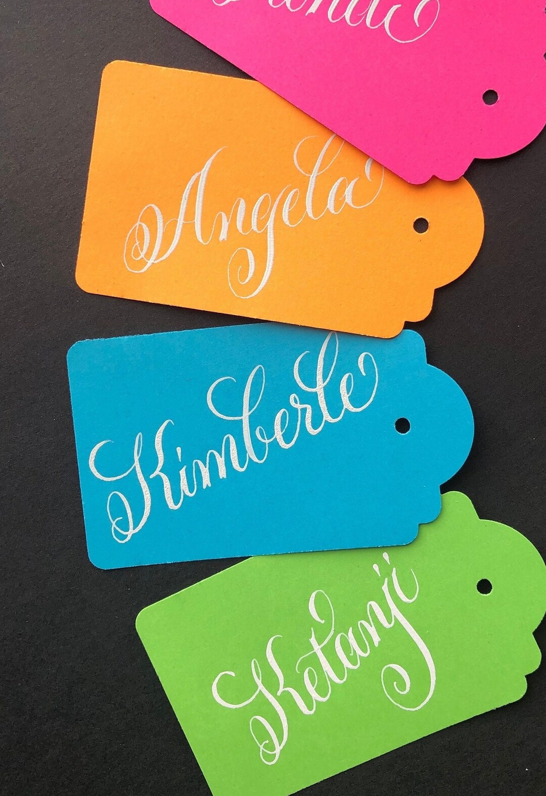 White Ink Hand Lettered Calligraphy Name Tags Place Cards Party Favor ...