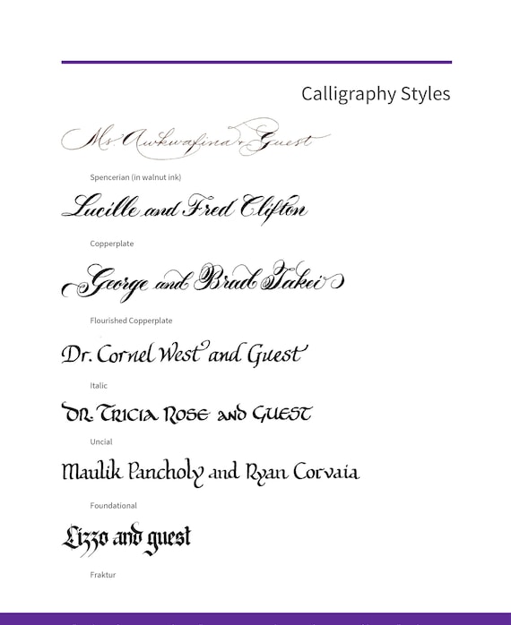 Calligraphy Custom Styles Hand Lettering Style Guide | Etsy