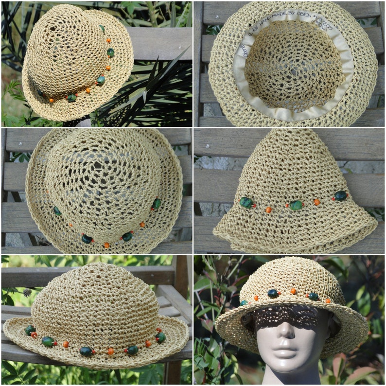 Crochet Raffia Bucket Hat,l/xl Summer Hat,lemon Yellow Colour Hat ...