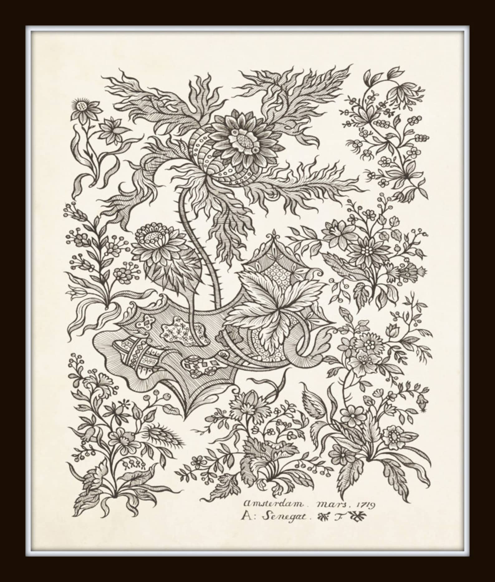 Vintage Textile Design Print Set No. 2, Botanical Prints, Block Print ...