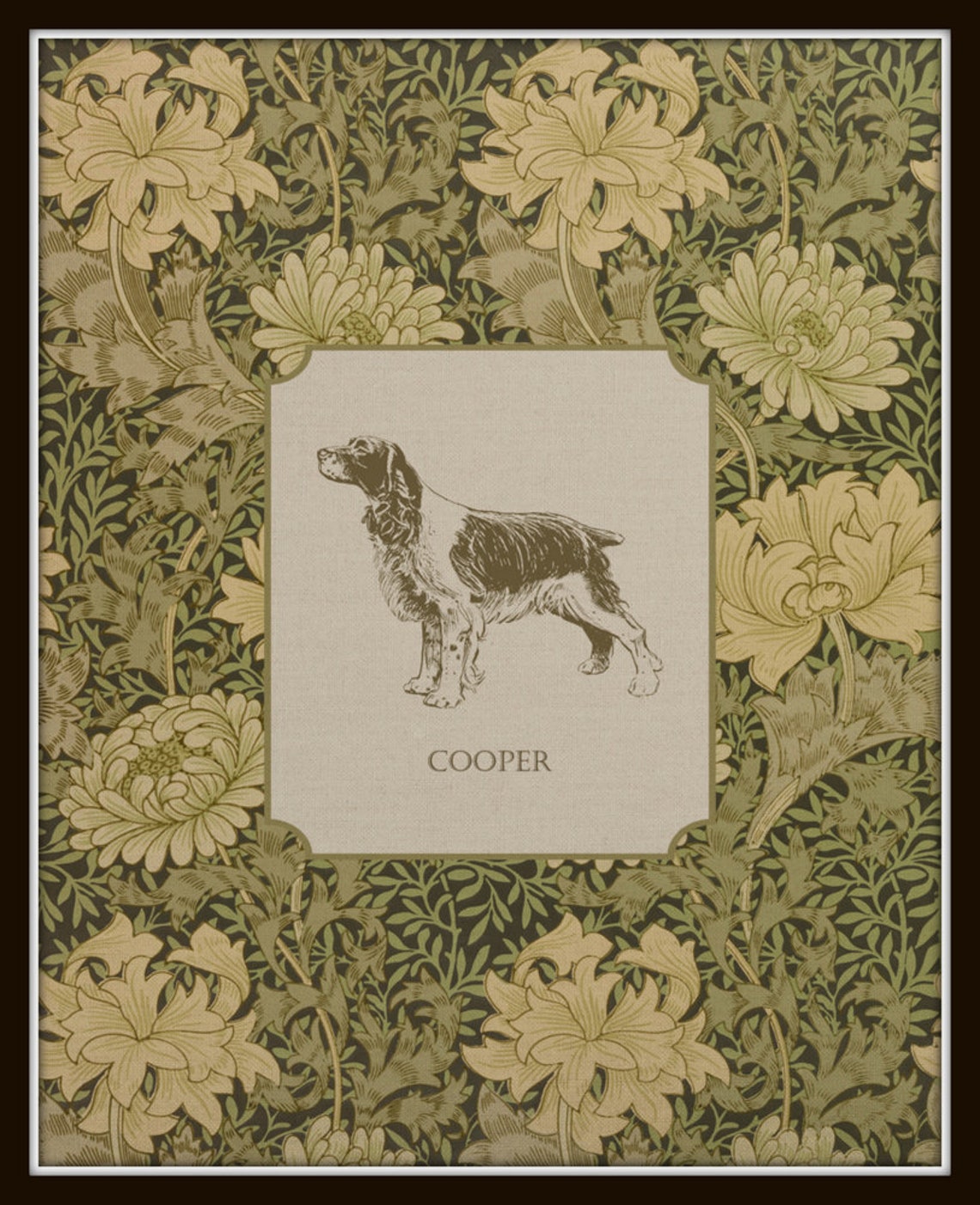 Personalized Spaniel Dog Art, William Morris Textile Print, Custom Dog ...