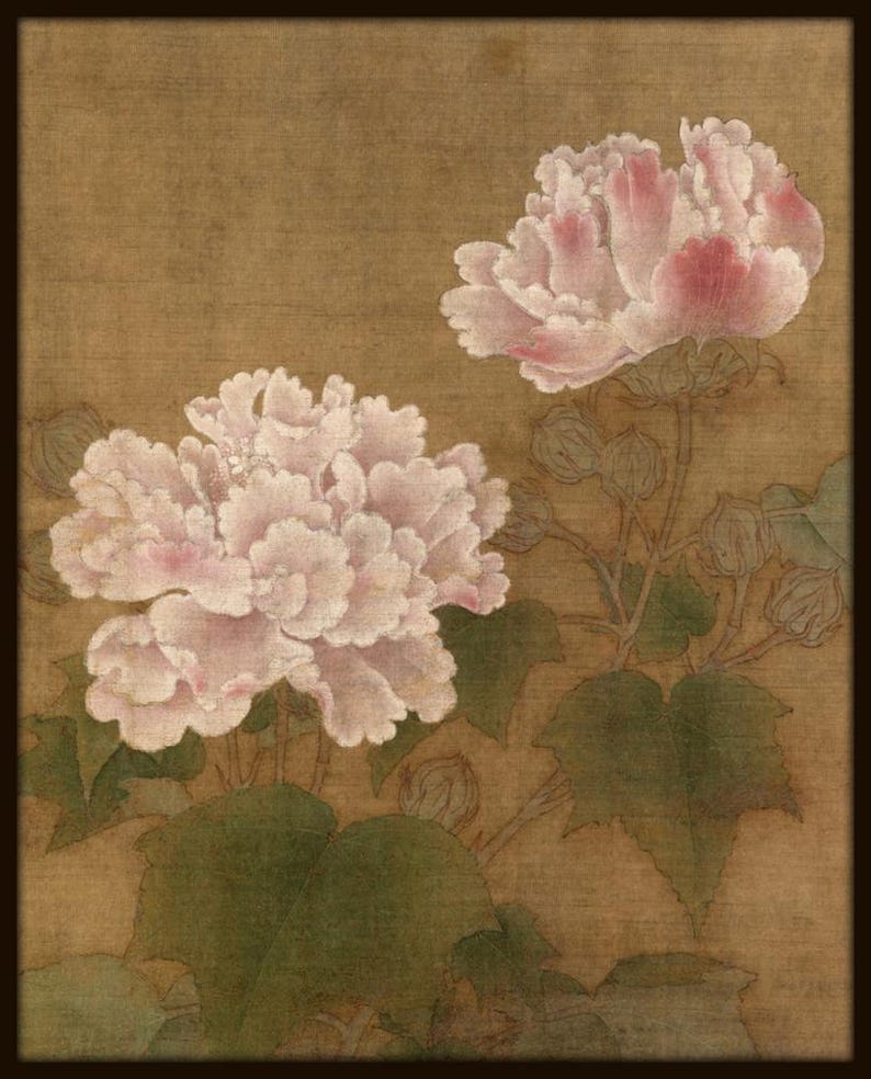Chinese Peony Print Set, Chinoiserie Art, Botanical Art, Vintage Art ...
