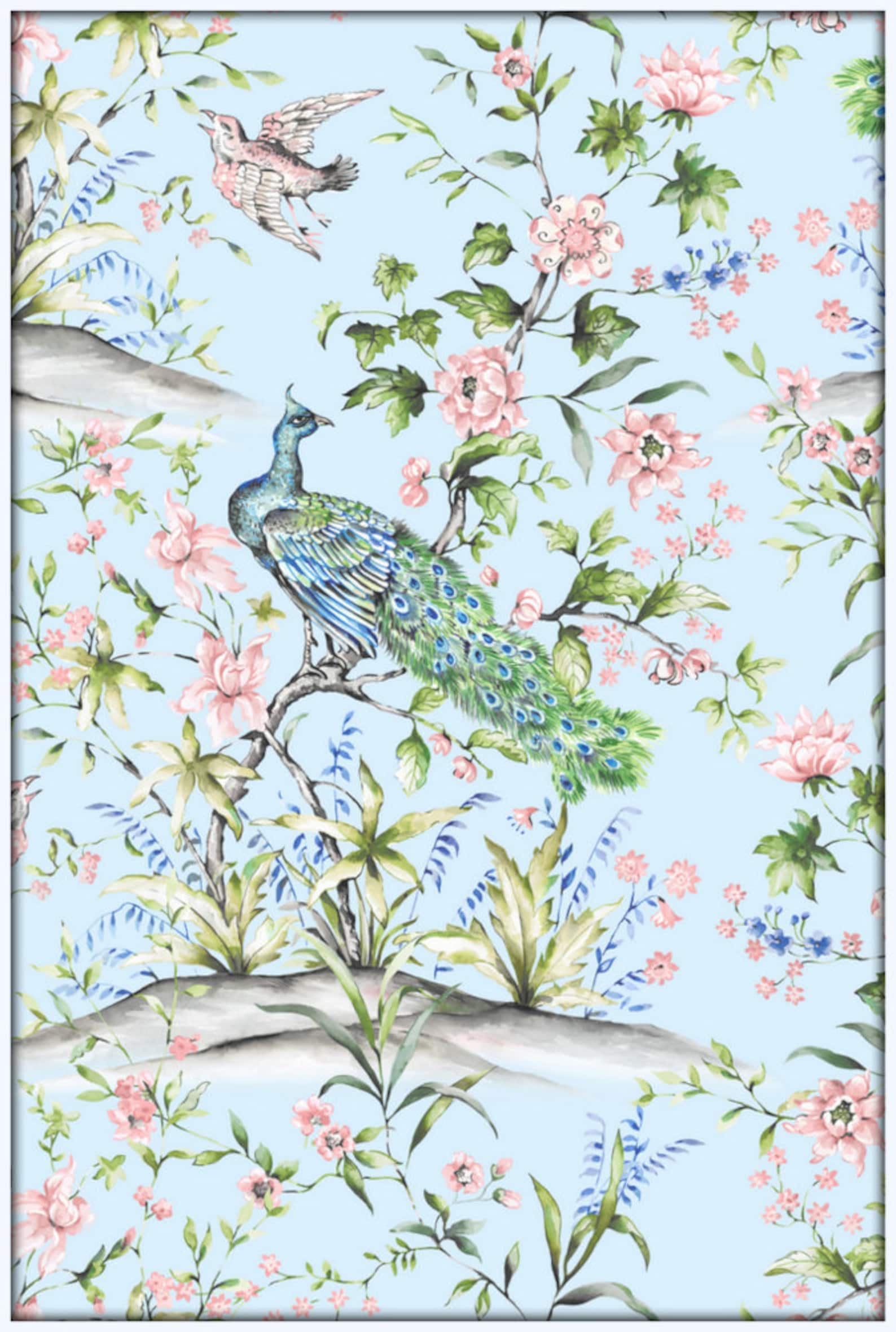 French Blue Chinoiserie Watercolor Print Set No. 2, Bird and Botanical ...