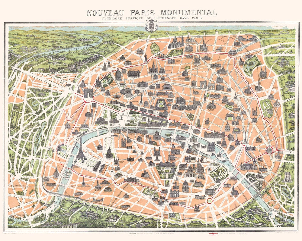 Vintage Paris Map 1900, Giclee, Print, Antique Map Print, Map Art ...