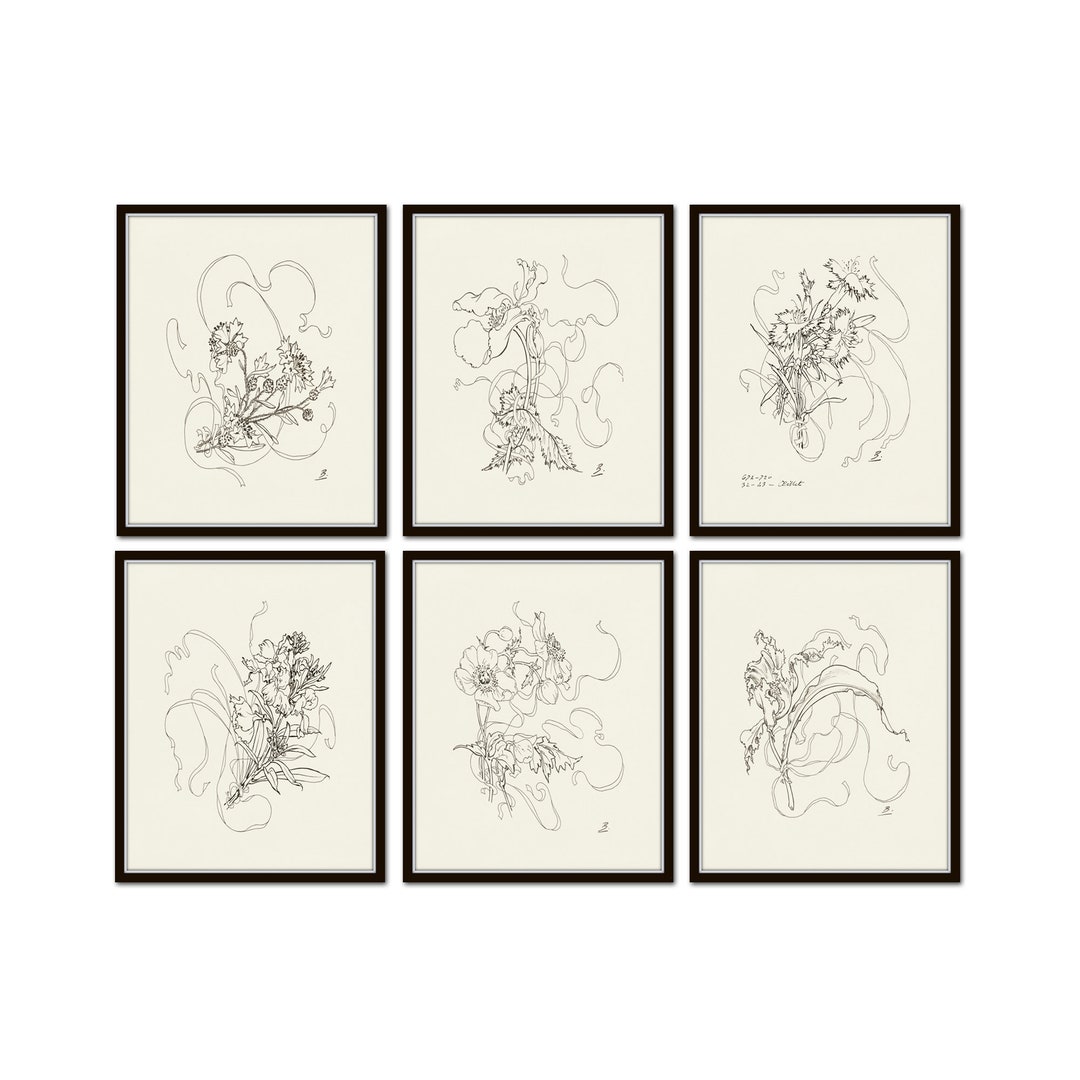 Vintage French Porcelain Sketch Prints No. 2, Botanical Sketch Print ...