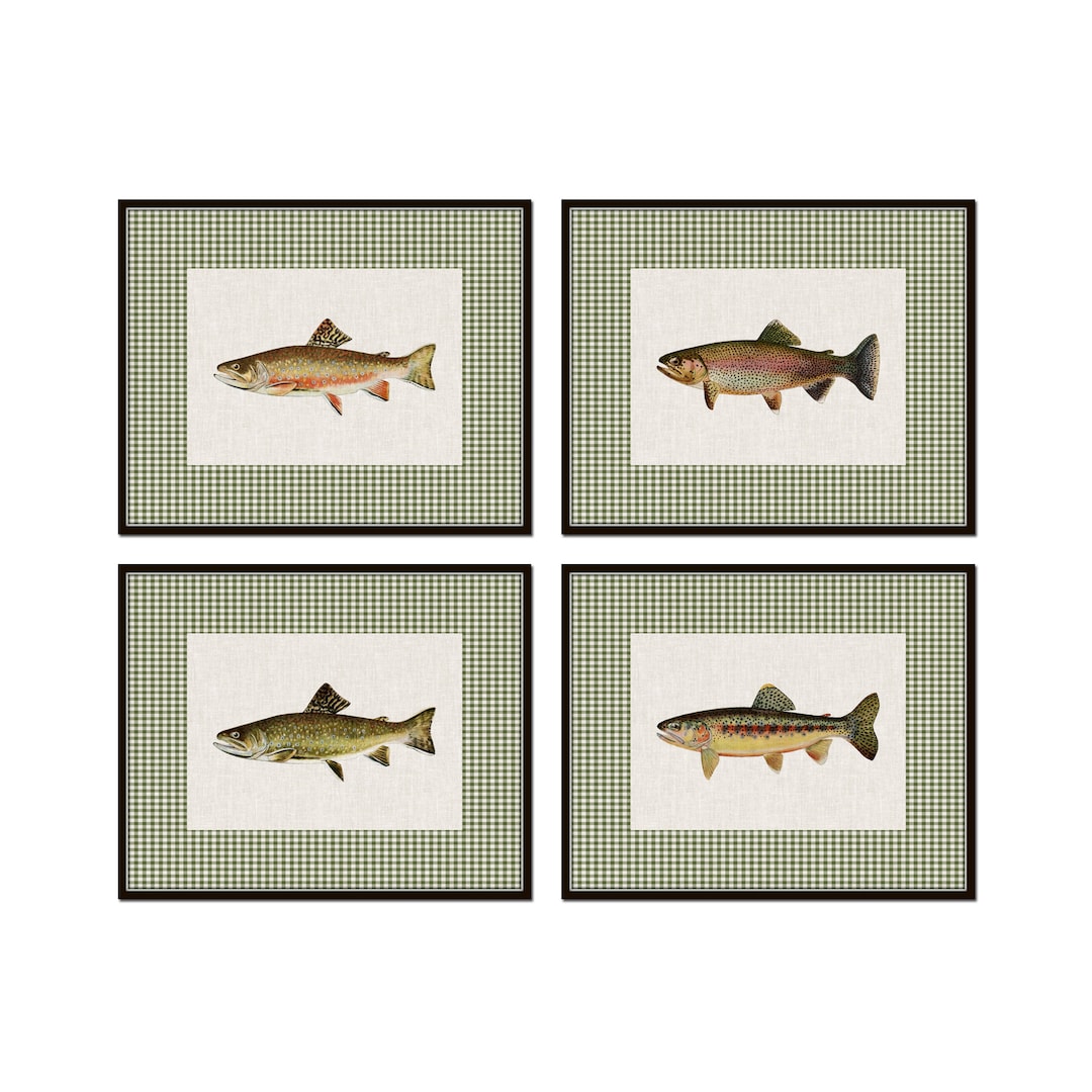 Vintage Trout Collage Print Set, Giclee, Print Set, Cabin Art, Gift for ...