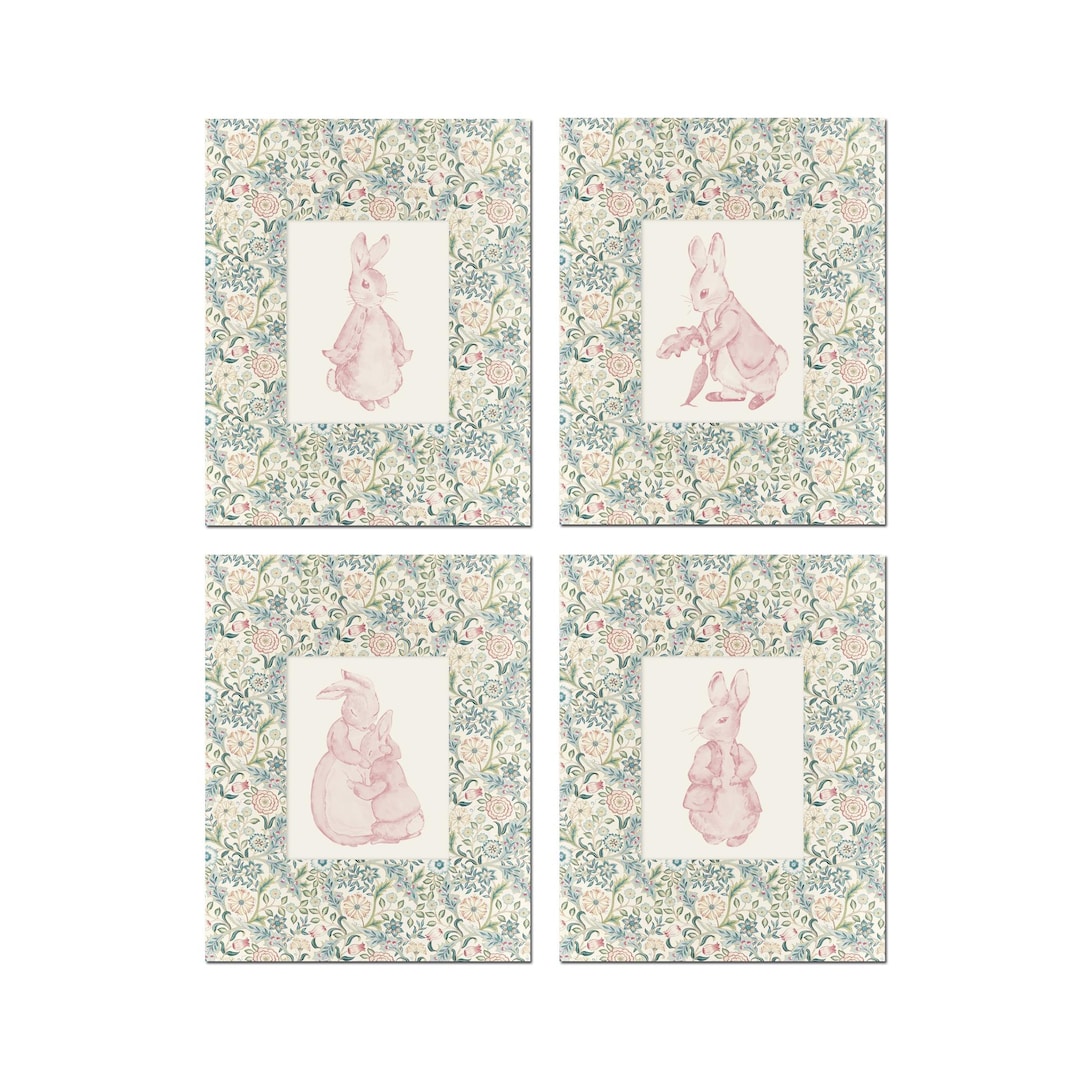 Peter Rabbit Collage Pink Set, Nursery Art Prints, Nursery Decor, Girls ...