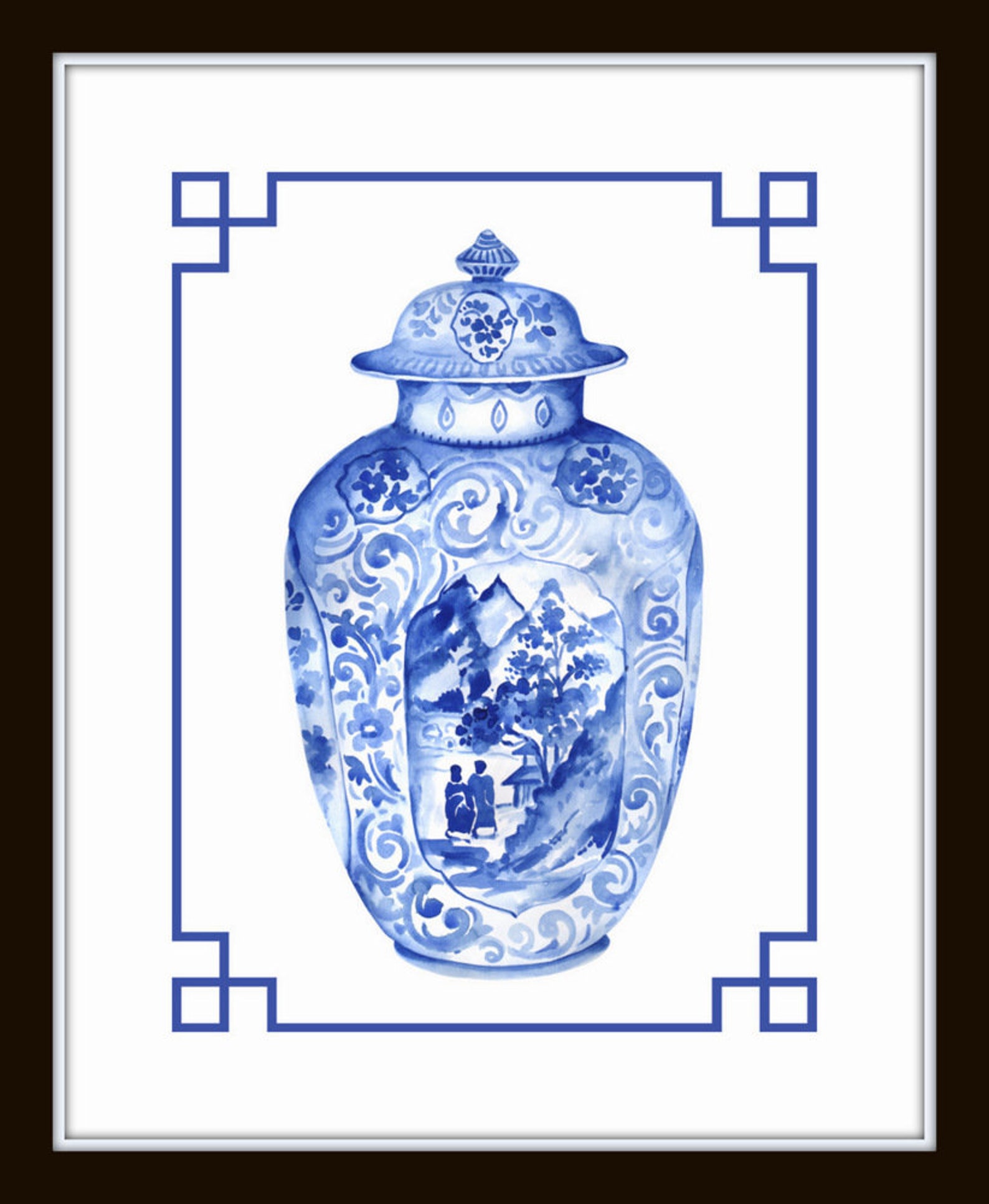 Blue and White Chinoiserie Porcelain Vase Print Set No. 1, Ginger Jar ...