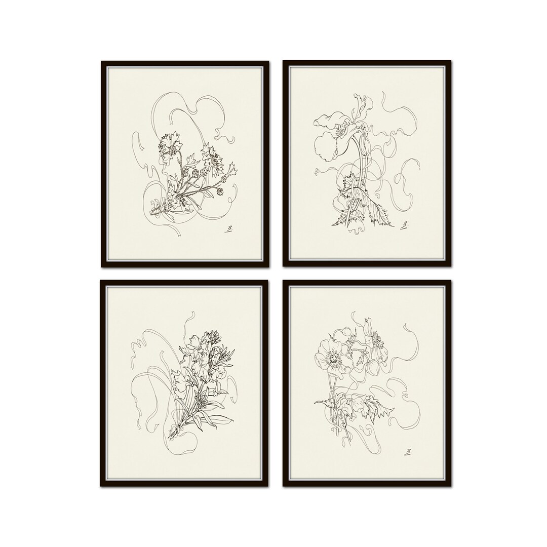 Vintage French Porcelain Sketch Prints No. 3, Botanical Sketch Print ...
