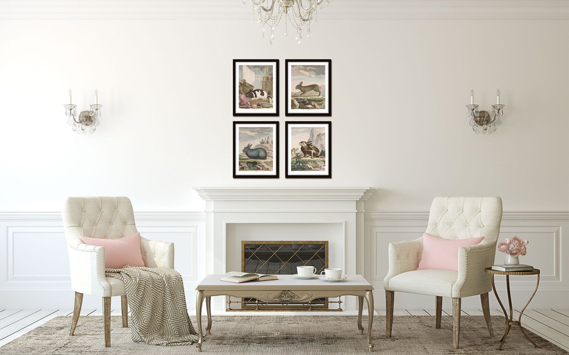French Rabbits Print Set No. 1, Vintage Rabbit Prints, Giclee, French ...