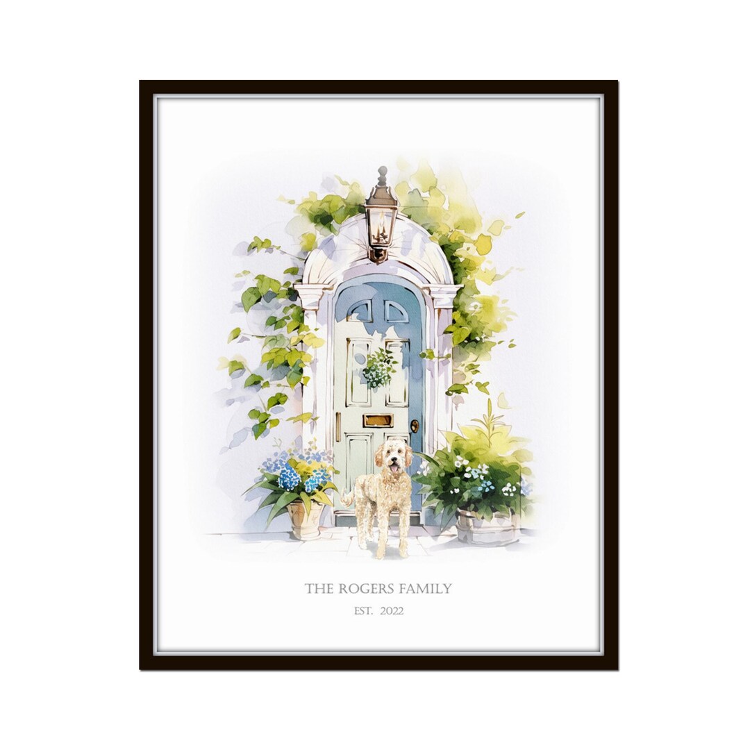 Custom Dog at Front Door Print No. 3, Custom Art Gift, Family Gift, Dog ...