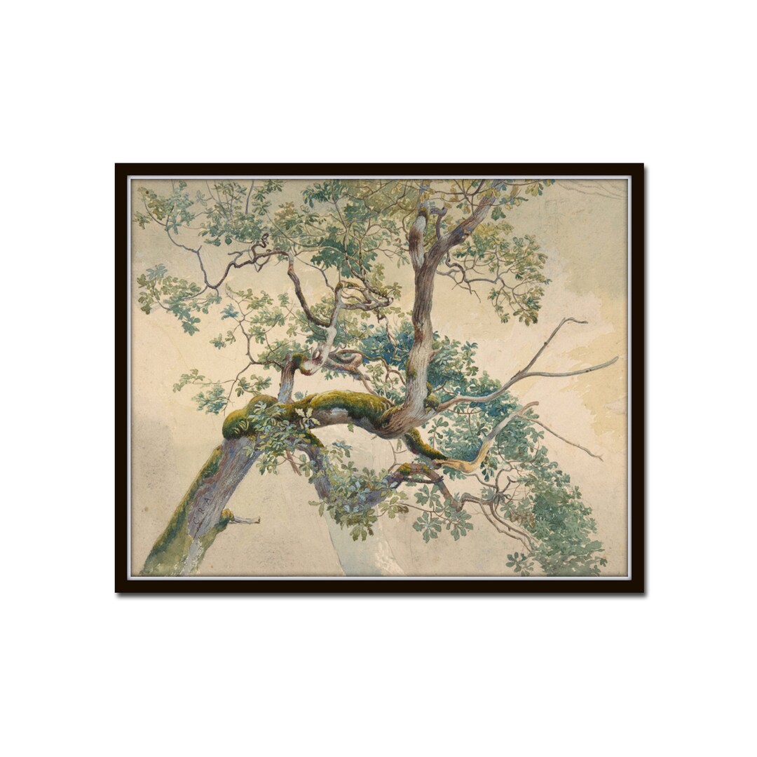 Vintage Tree Branches, Vintage Painting, Vintage Landscape Print, Art ...