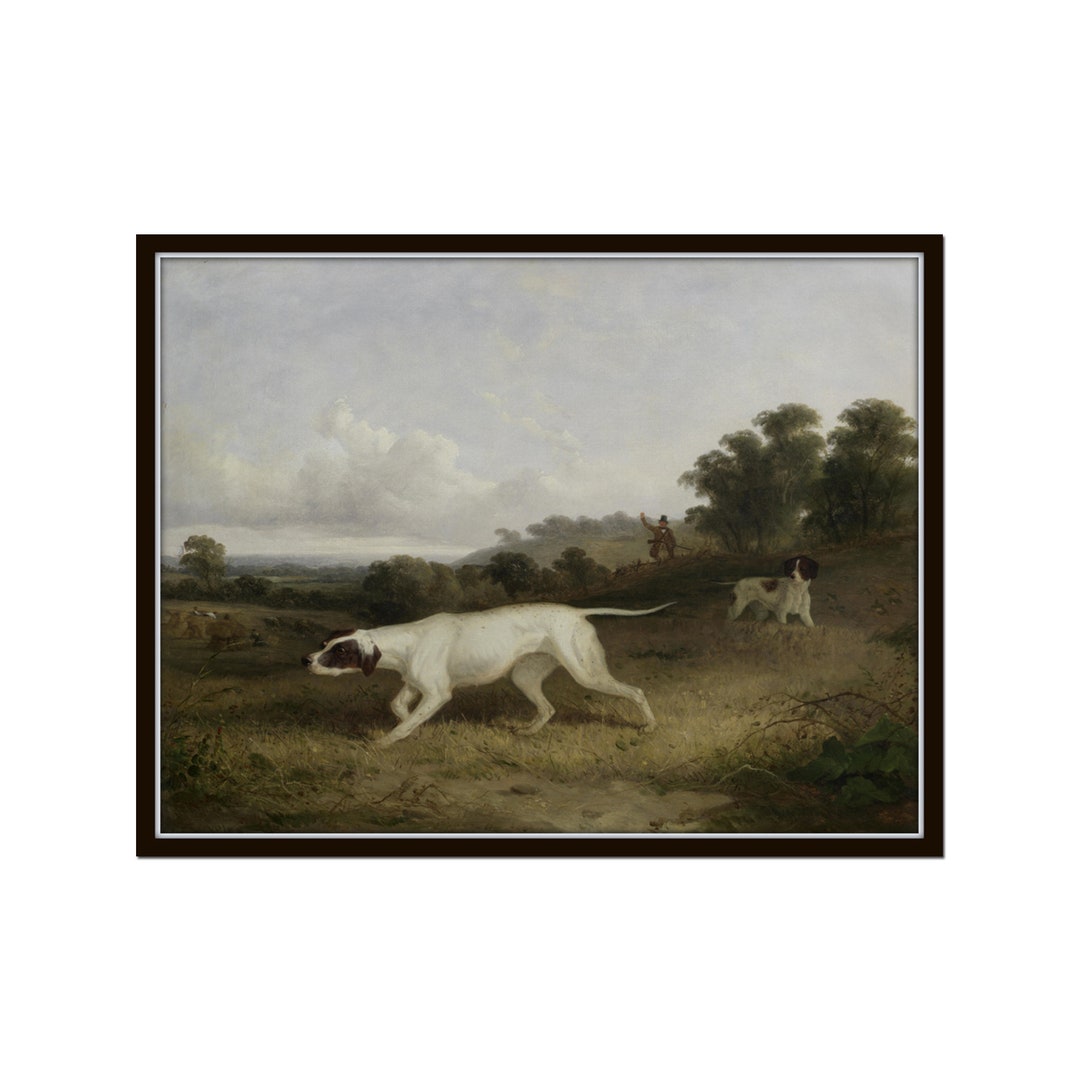 Vintage Dog Painting, Pointers in a Landscape, English Hunting Art ...