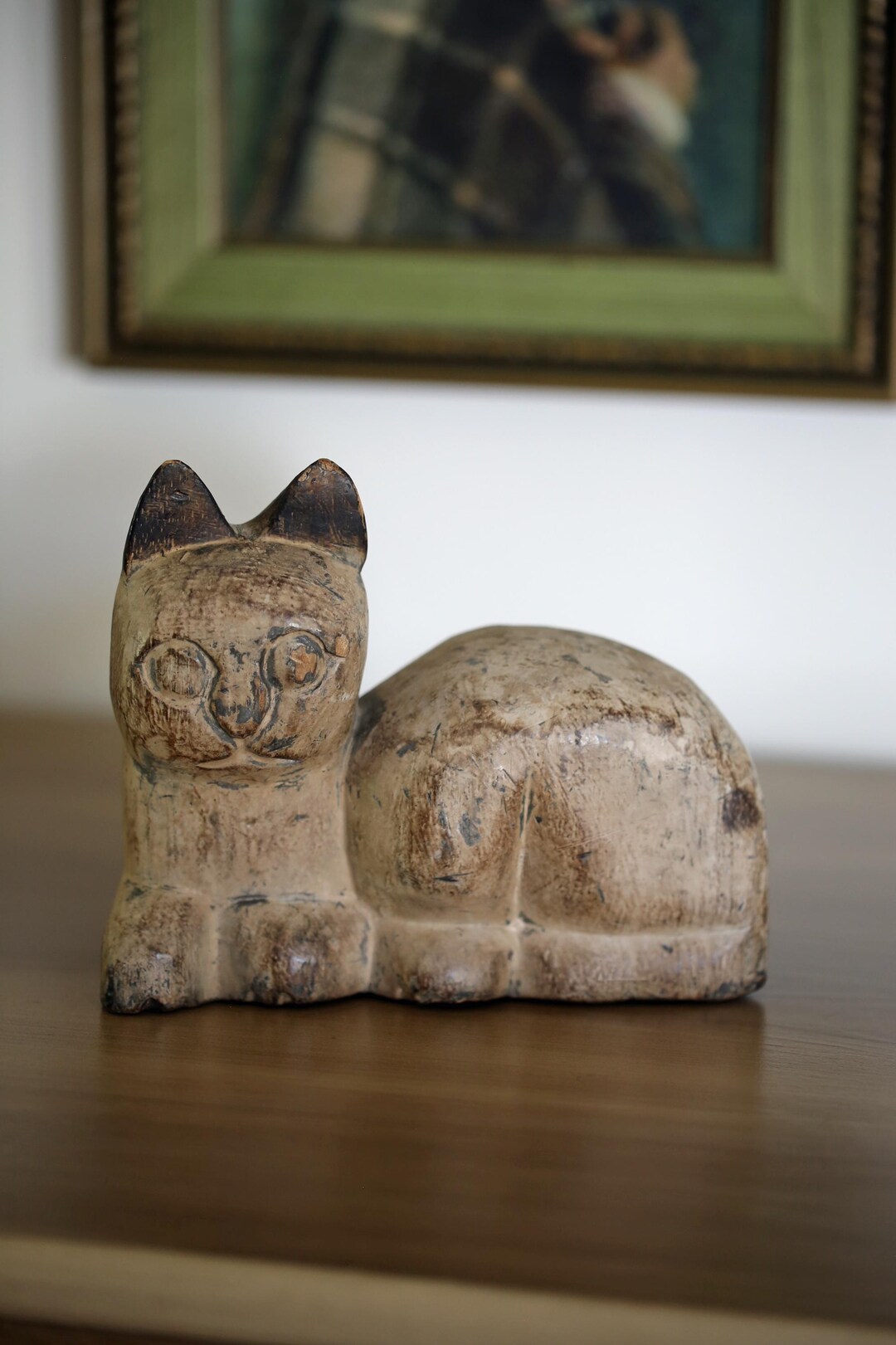 Vintage Wooden Cat | Hand Carved Folk Art - Etsy