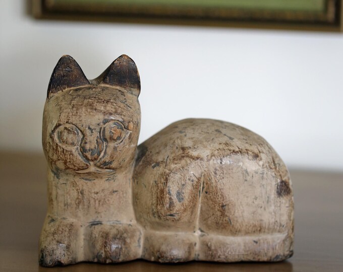 Vintage Wooden Cat | Hand Carved Folk Art - Etsy