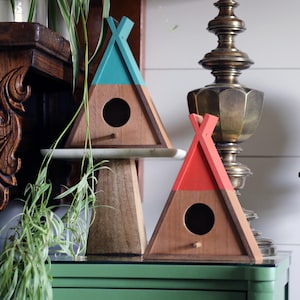 Hand-painted Teepee Birdhouse – Boho Triangle Bird House – Mid-century ...
