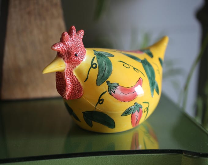 Vintage Chicken Yellow Red Green Chile Peppers | Ceramic Rooster ...