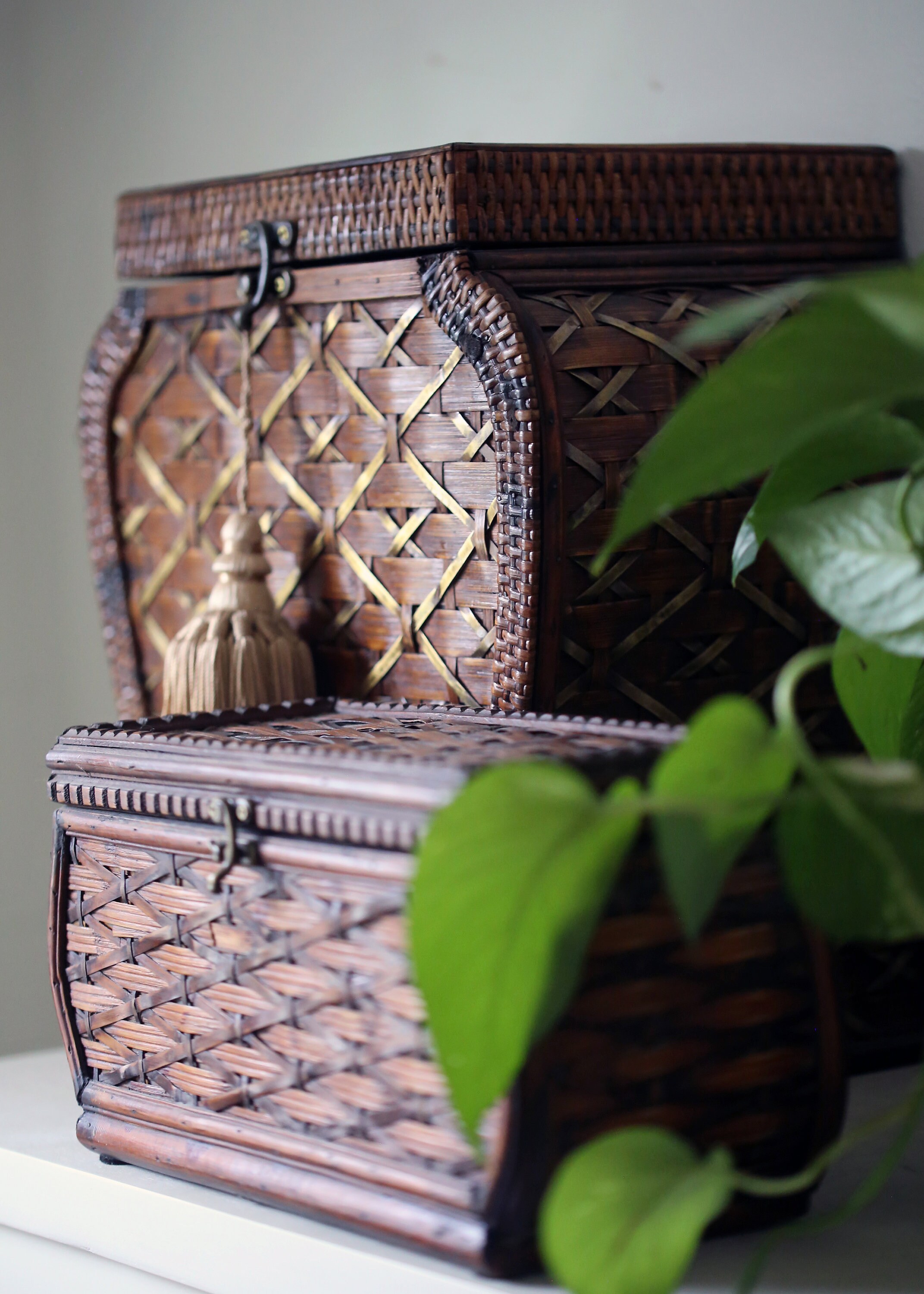 Vintage Rattan and Wood Tabletop Storage Chest - Etsy
