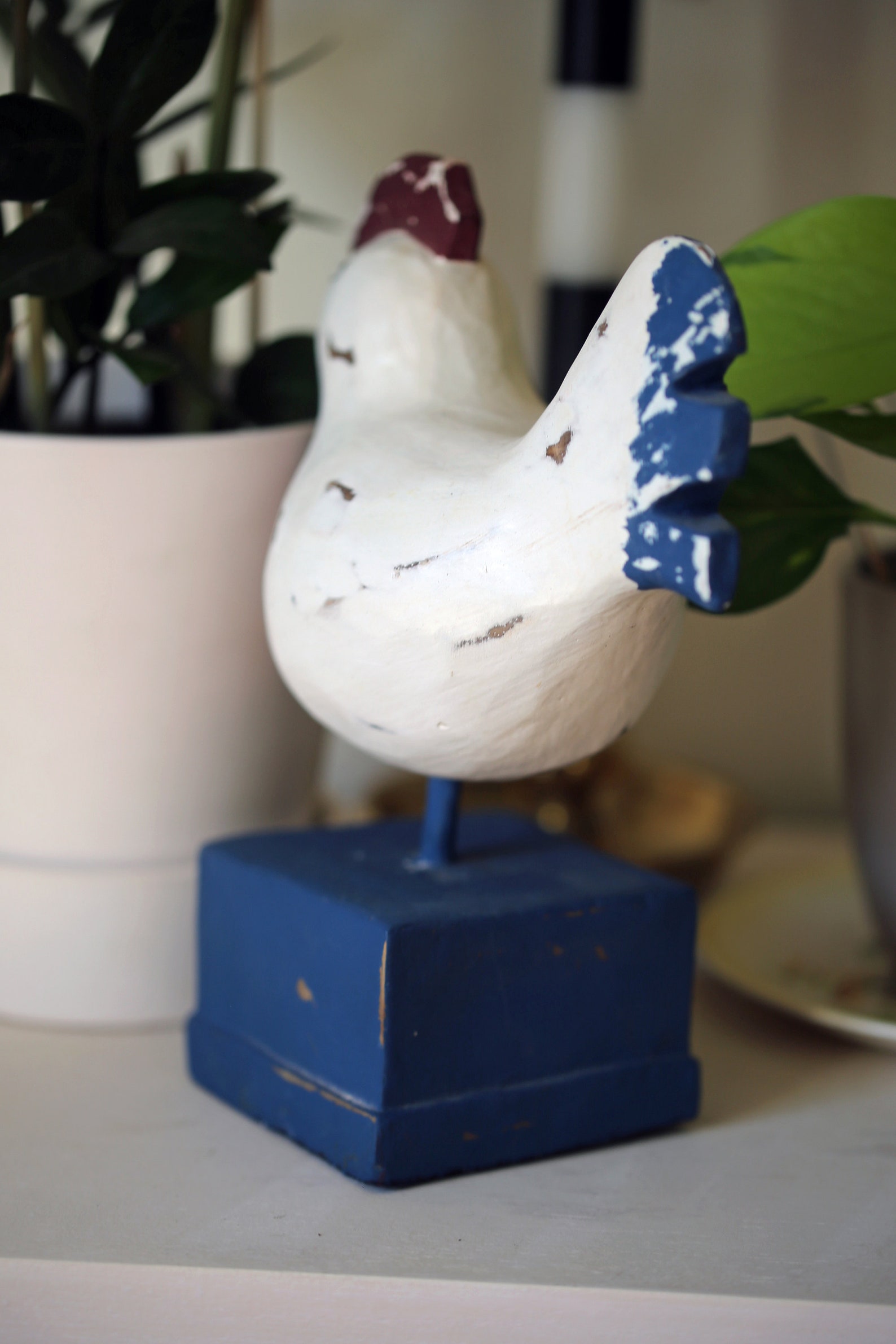 Vintage Folk Art Wooden Rooster | Hand-painted Rustic Farmhouse Decor ...