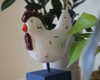 Vintage Folk Art Wooden Rooster | Hand-painted Rustic Farmhouse Decor ...