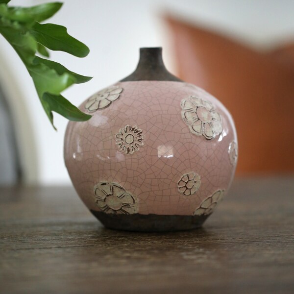 Pink Ceramic Flower Vase - Etsy