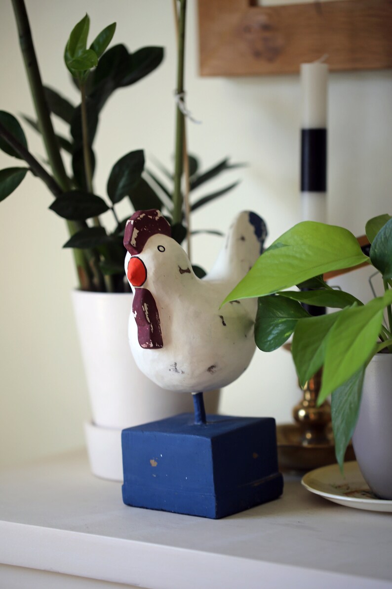 Vintage Folk Art Wooden Rooster | Hand-painted Rustic Farmhouse Decor ...