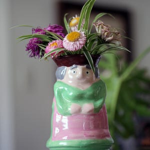 Set of 2 Handmade Quirky Funny Lady Ceramic Vases | Catch All | Utensil ...