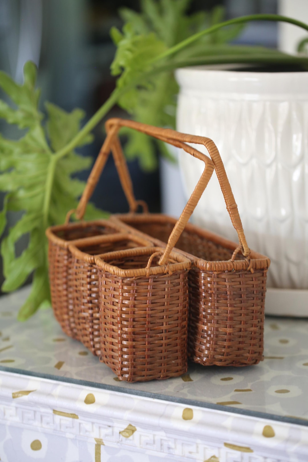 Wicker Silverware Caddy Vintage - Etsy