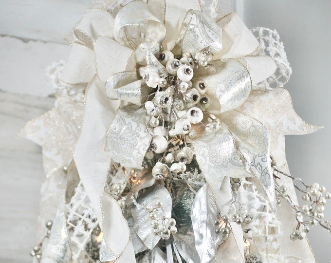 Luxurious White Christmas Tree Topper, Winter Wonderland Tree Topper in ...