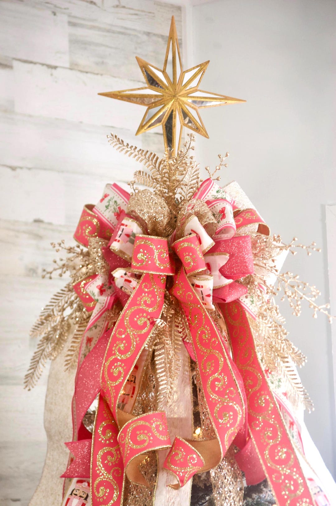 Luxury Nutcracker Christmas Tree Topper: Designer Ribbon & Mirrored ...