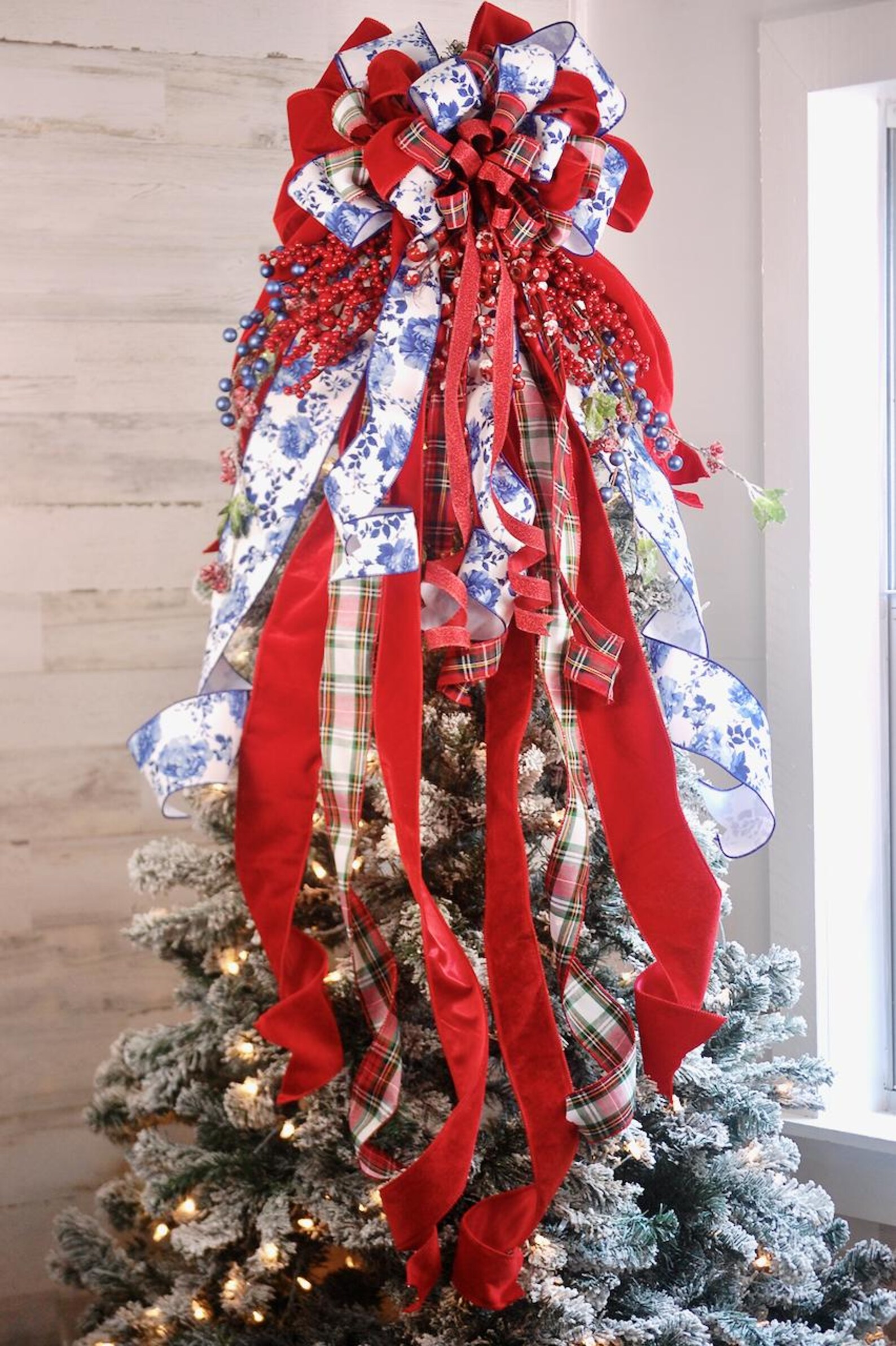 Elegant Chinoiserie Christmas Tree Topper Large 9-12 Foot Tree, Blue ...
