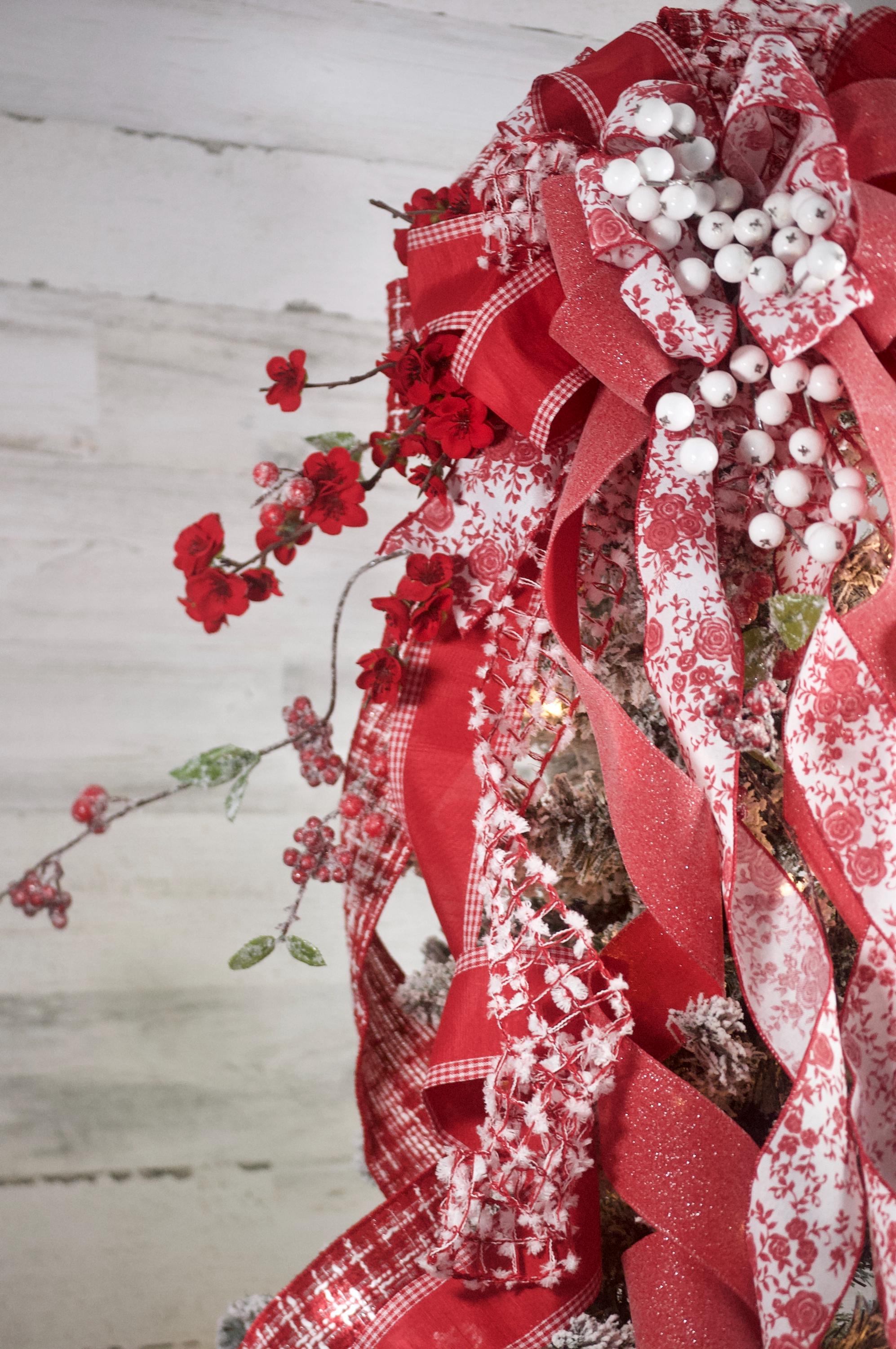 Red Chinoiserie Christmas Tree Topper, Velvet Cherry Blossom, Toile ...