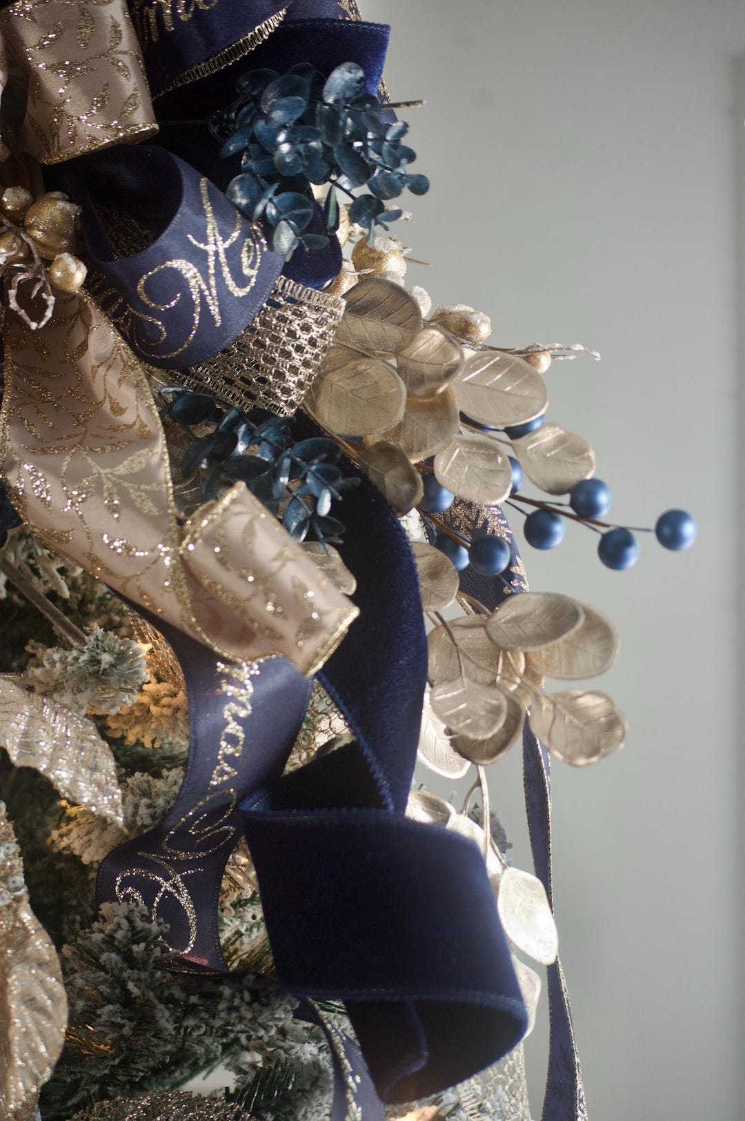 Navy Velvet Christmas Tree Topper: Hanukkah Ornament With Champagne Bow ...