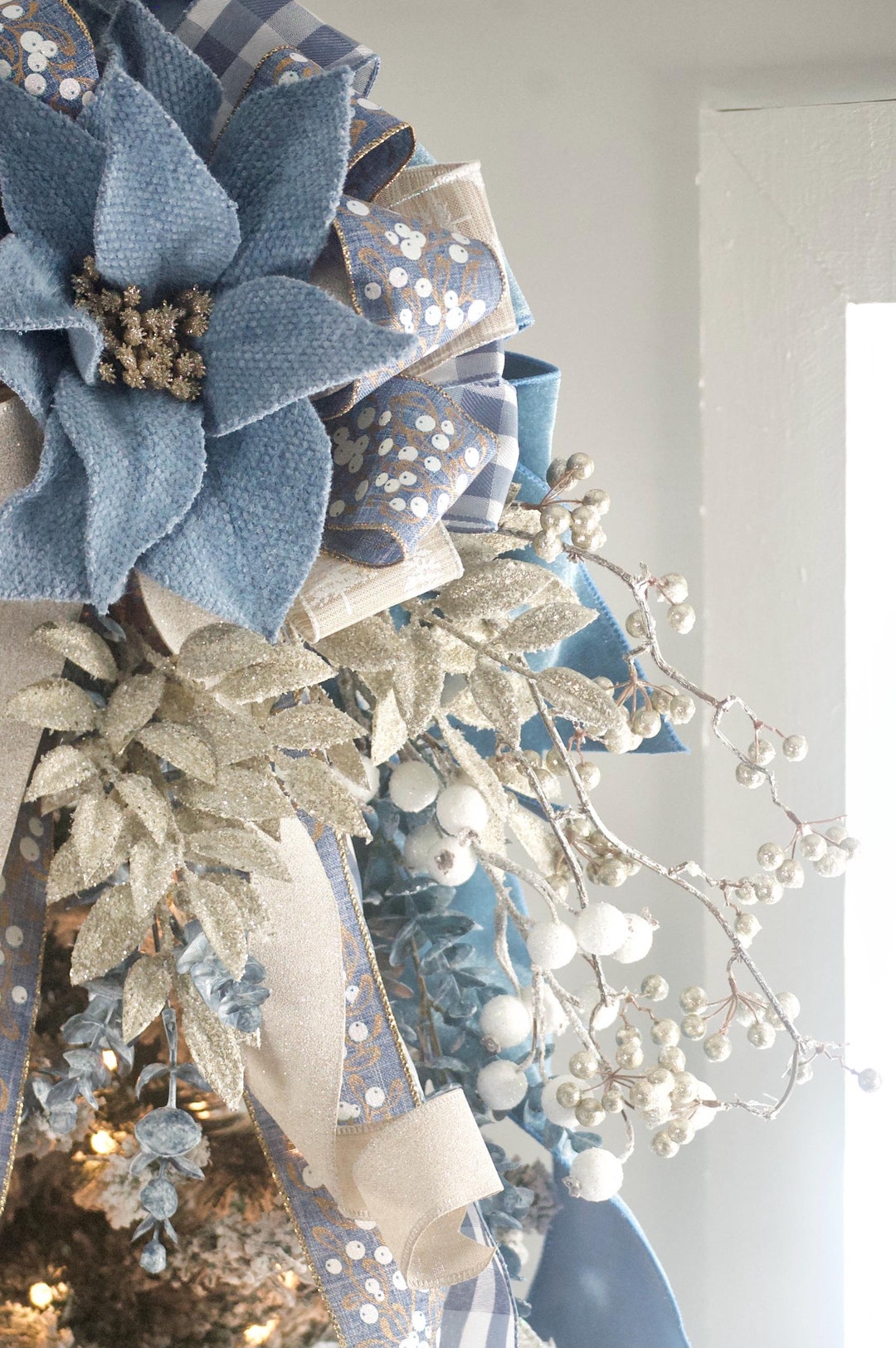 READY TO SHIP! Dusty Blue Luxury Christmas Tree Topper, Blue Willow,old ...
