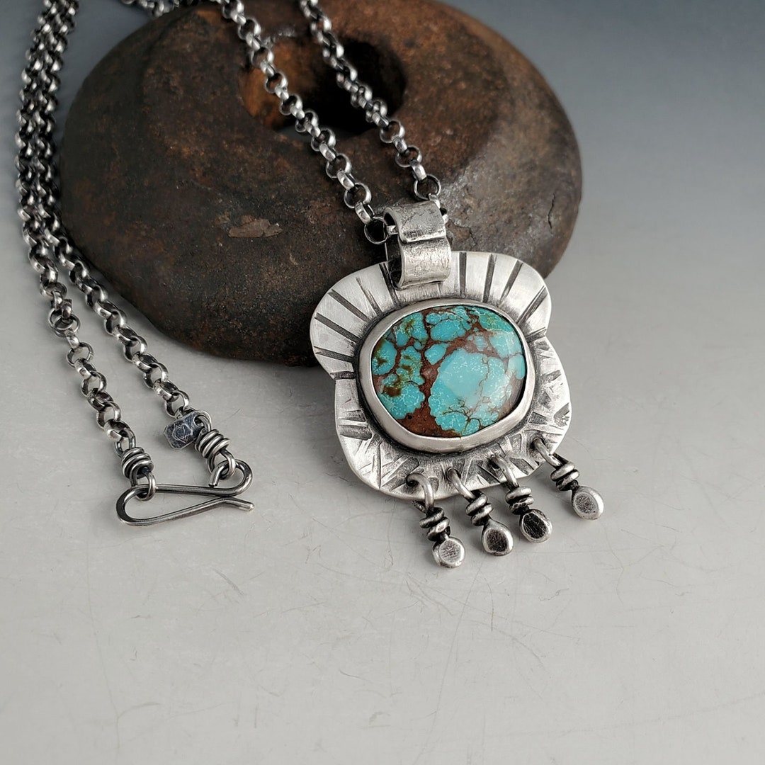 Handmade Bisbee Turquoise Necklace, Sterling Silver Rustic Necklace - Etsy
