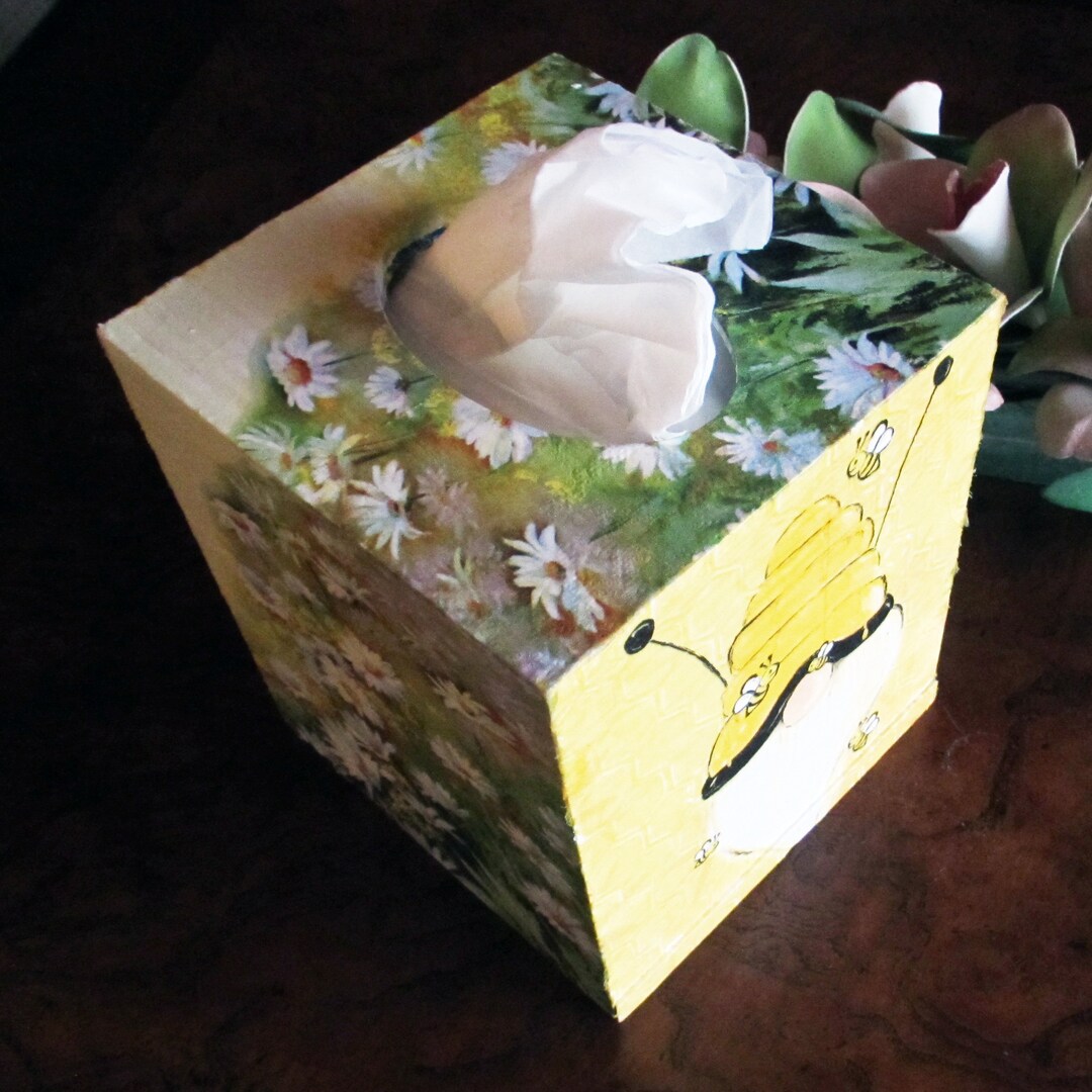 Daisy Flower Tissue Box WOOD Mixed Flowers 6x6 - Etsy