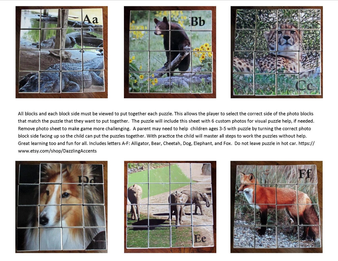 30 Wood Photo Puzzle Sides Alphabet Puzzles, FIVE 16 Block Alphabet ...