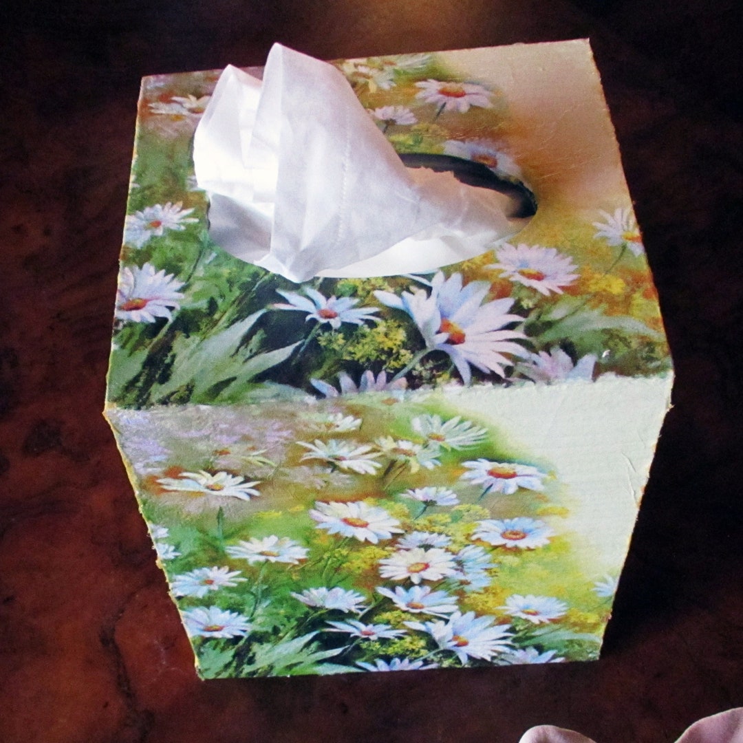 Daisy Flower Tissue Box WOOD Mixed Flowers 6x6 - Etsy