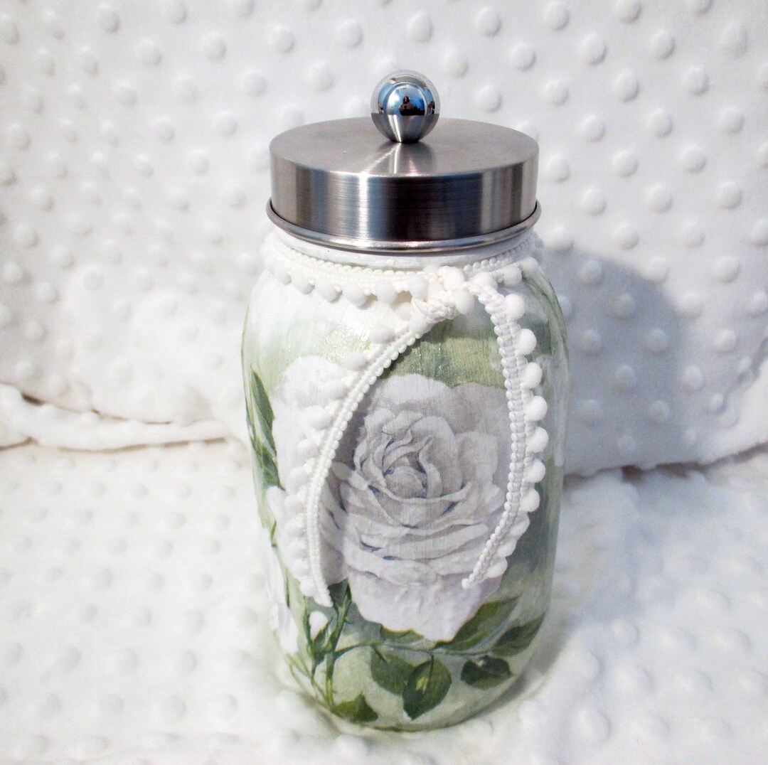 Wedding Rose Flower Mason Jar, Rose Candy Jar, Flower Candy Jar, Quart ...