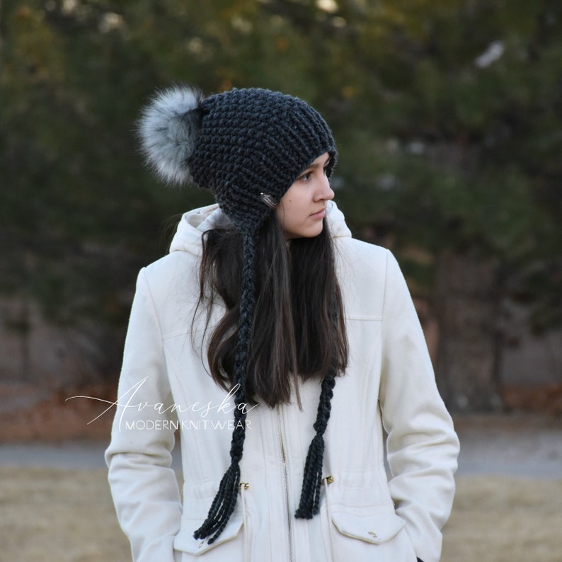 Woolen Chunky Knit Slouchy Bonnet Style Pom Pom Hat | the BARONESS - Etsy
