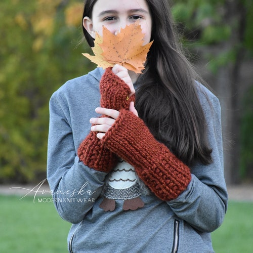 Knit Fingerless Gloves Arm Warmers Long Mittens Knitted Winter - Etsy
