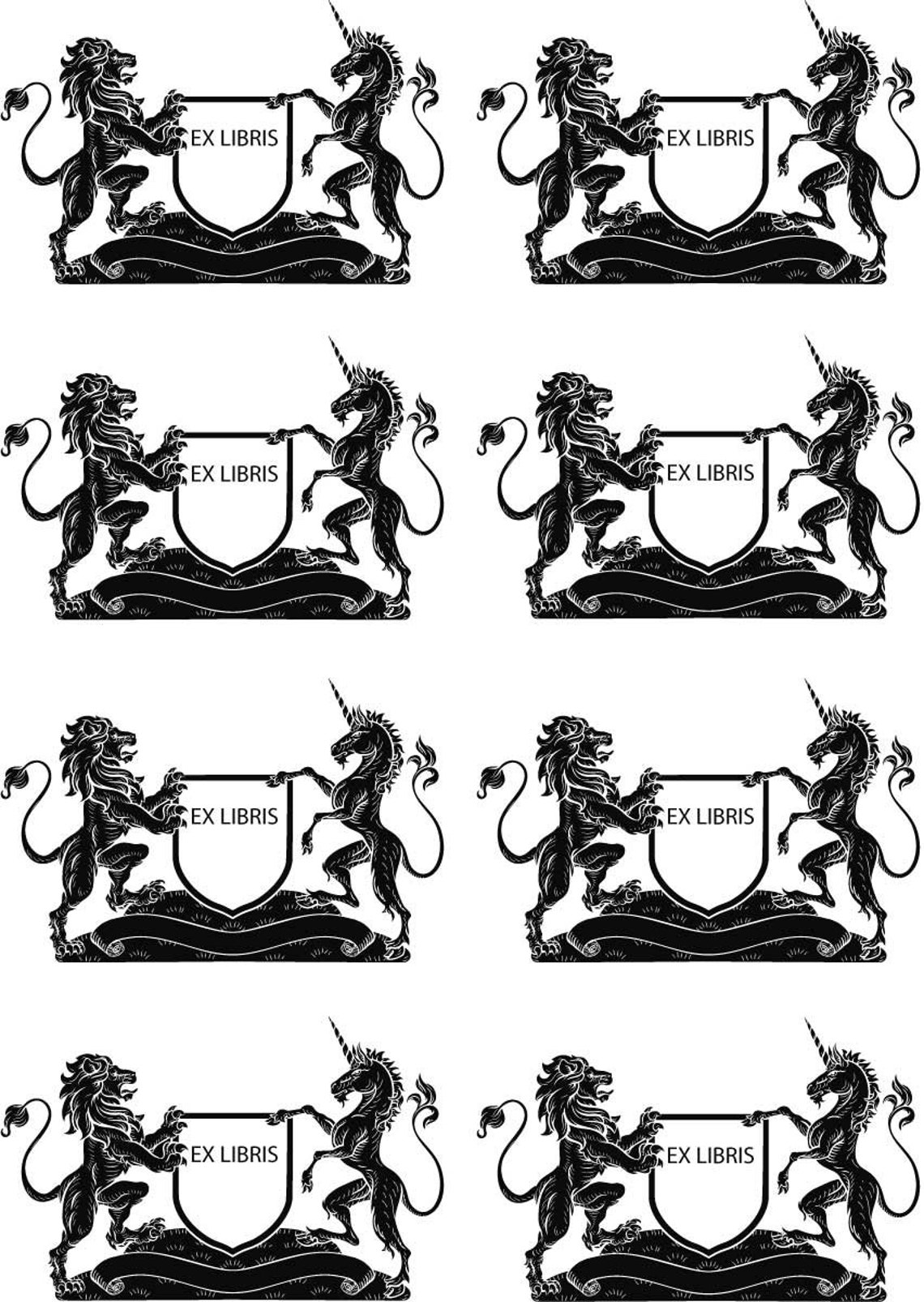 Heraldic Bookplate With Coat of Arms Lion and Unicorn as - Etsy