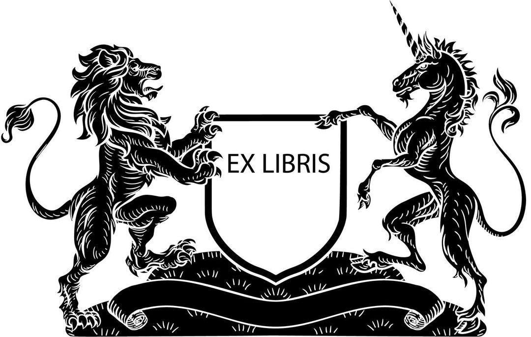 Heraldic Bookplate With Coat of Arms, Lion and Unicorn as Label ...