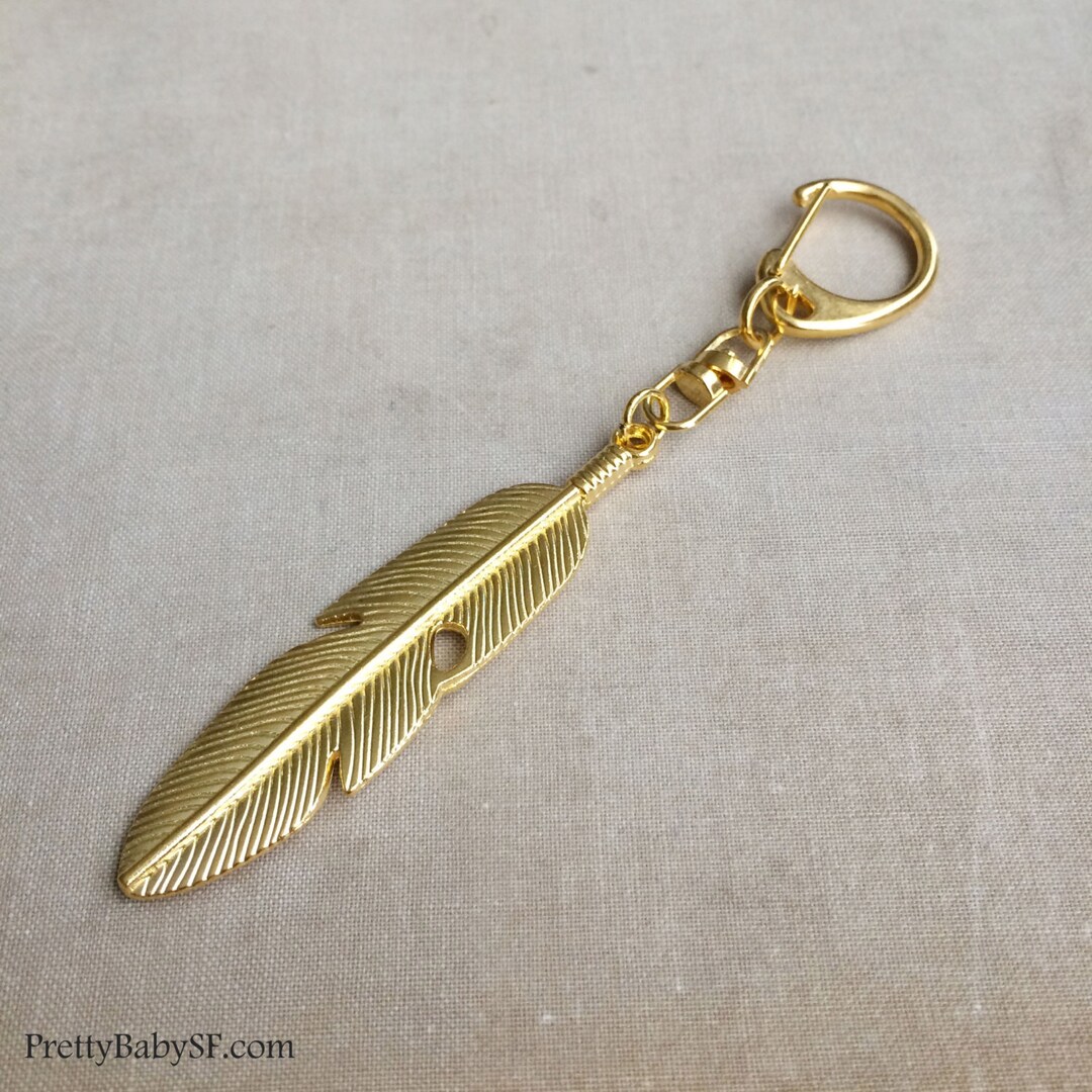 Gold Feather Keychain - Boho Autumn Gift, Leaf Keytag, Key Fob for ...