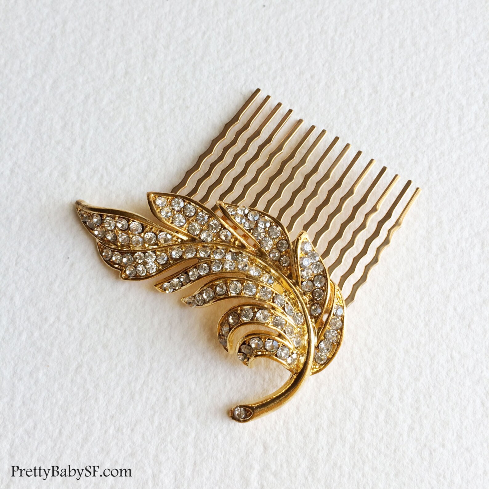 Gold hair comb gold comb Bridal Hair Comb Feather hair | Etsy